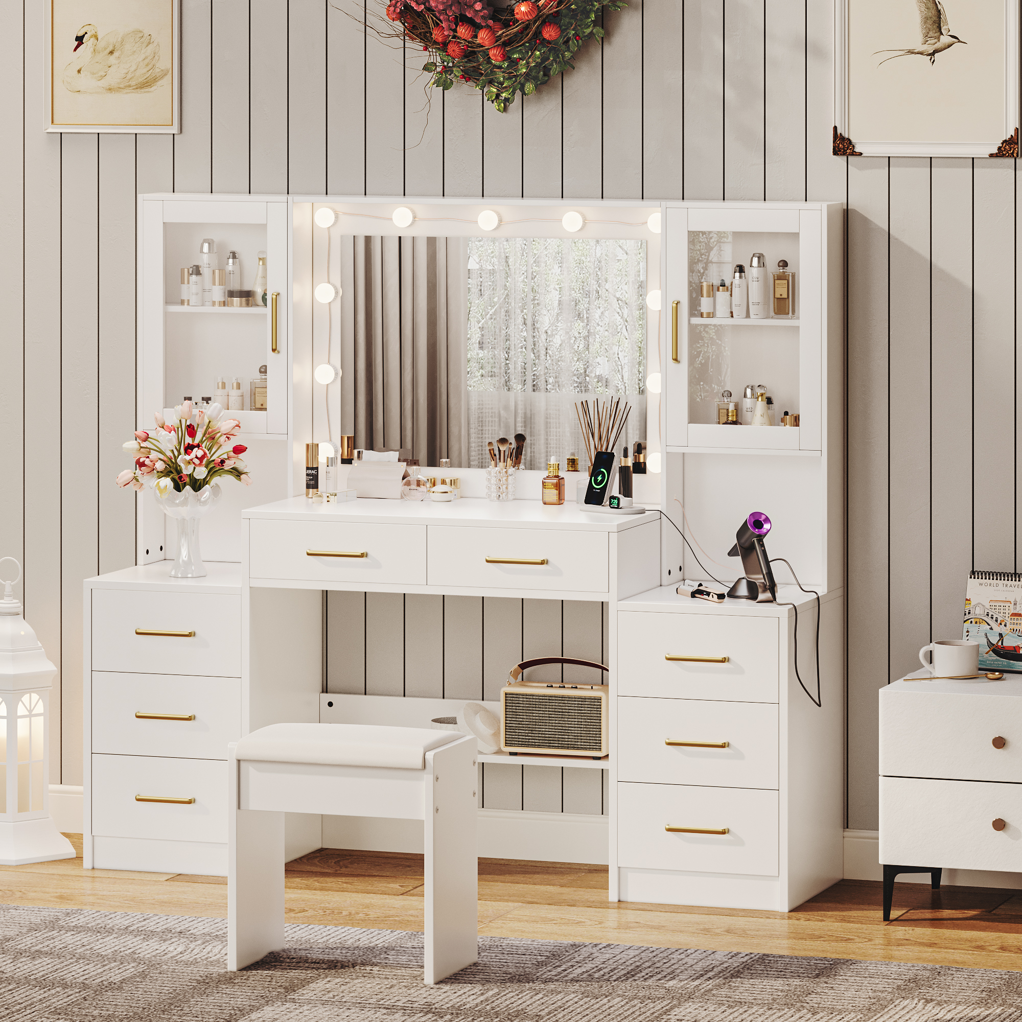 US$ 374.89 - UGTOO 58.3 Inch Vanity with 8 Drawers 2 Dust-proof ...