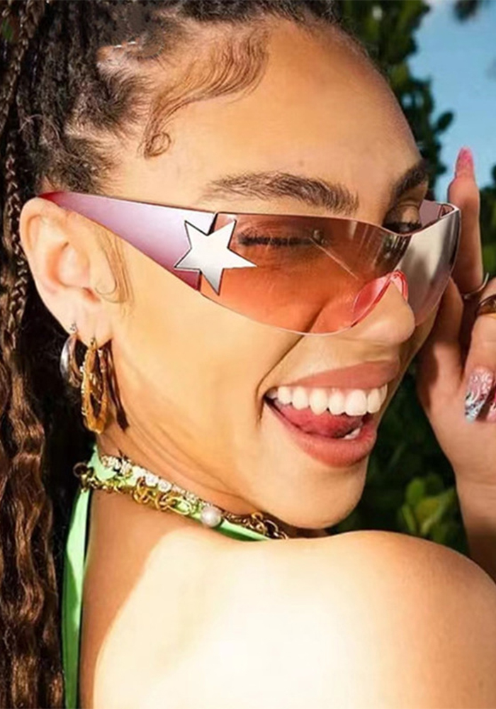 Wholesale Women Rimless Pentagram One-Piece Aviator Sunglasses | Global ...