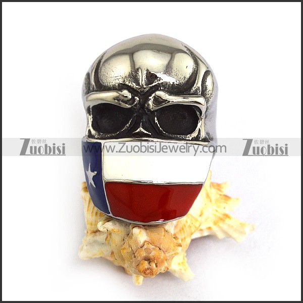 Enamal Flag Skull Badass Ring for Bikers r003823 - Zuobisi Jewelry