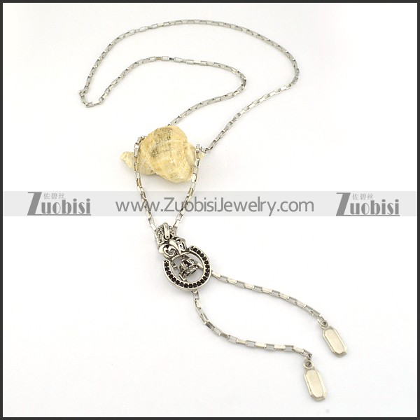 Slide Fastener Chain Necklace in Stainless Steel with Rhinestone Crown ...
