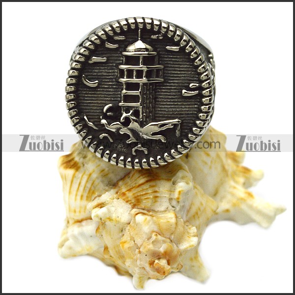 Stainless Steel Lighthouse Signet Ring r006528 - Zuobisi Jewelry
