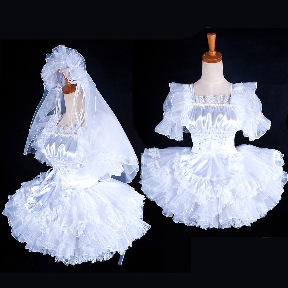 Lockable Satin Sissy Bridal Maid Dress – White Wedding Style ...