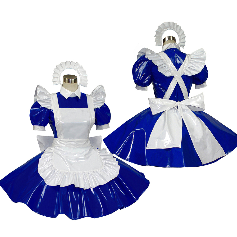 Handmade Lockable heavy Blue PVC Sissy Maid Dress – Custom Fetish Cosplay Outfit with Apron ...