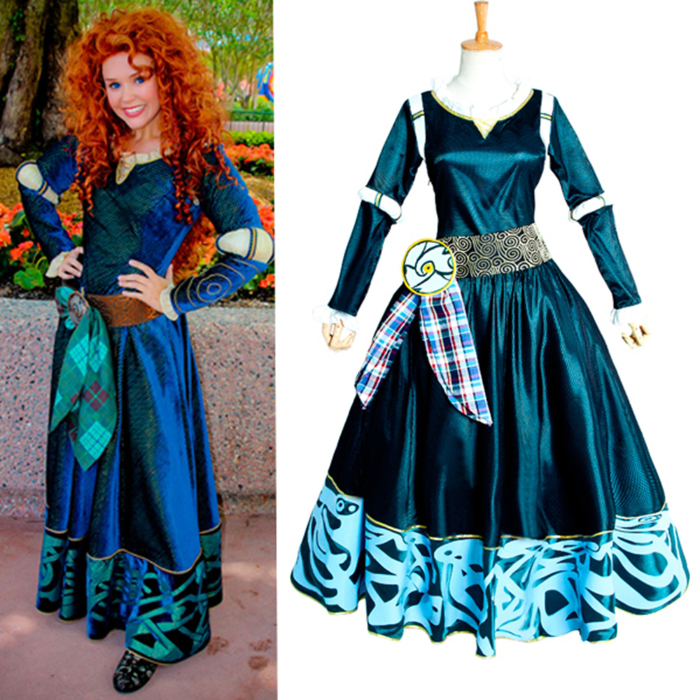 Brave Princess Merida Cosplay Dress – Satin Long Sleeve Medieval Gown ...