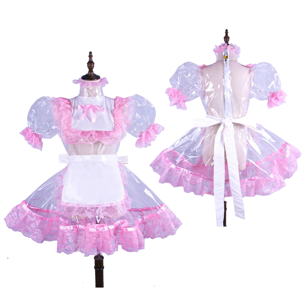 Lockable Sissy Maid Clear PVC Dress with Pink Lace – Crossdressing ...