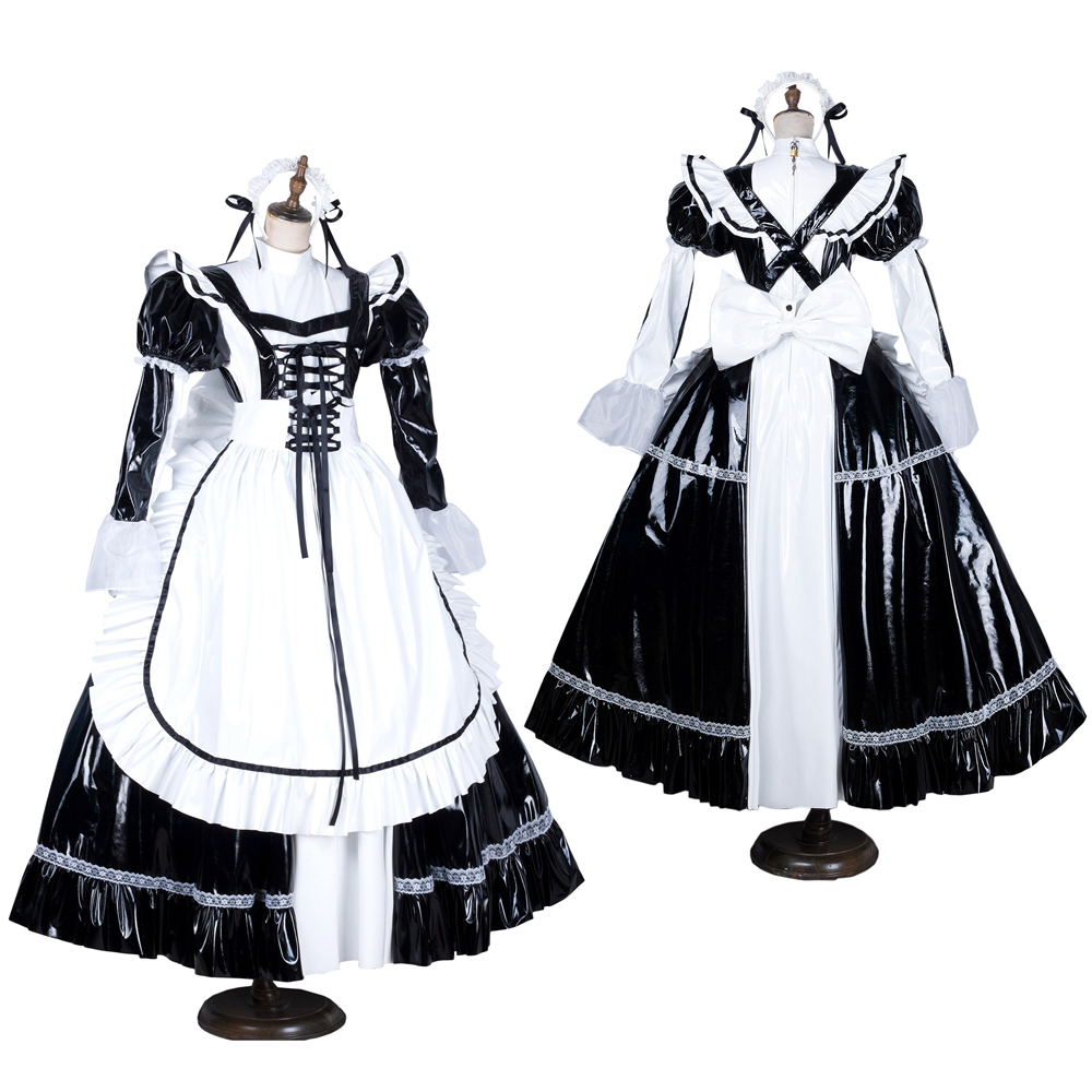 Handmade Sissy Maid Crossdressing Lockable Thin PVC Long French Maid ...