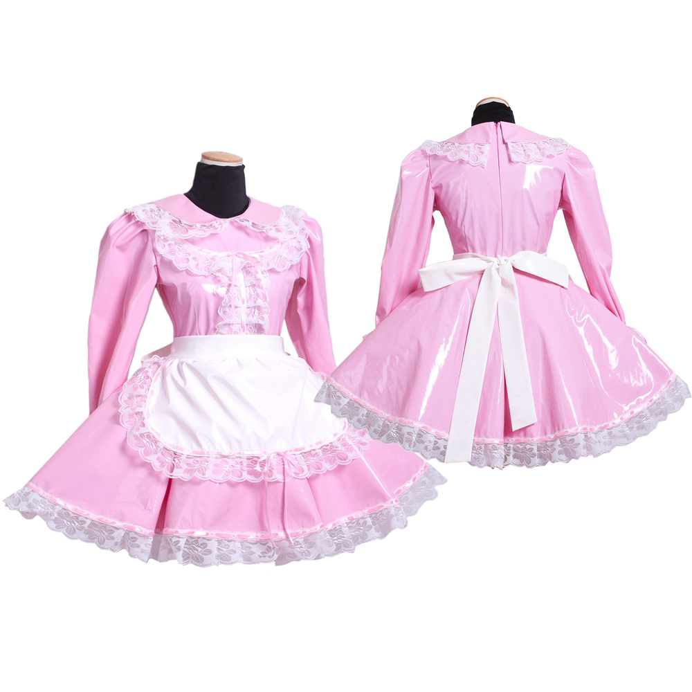 Handmade Sissy Maid Crossdressing Lockable Thin PVC Pink French Maid ...