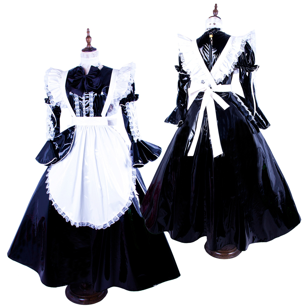 Lockable PVC Sissy Maid Dress – Black & White Long French Maid ...