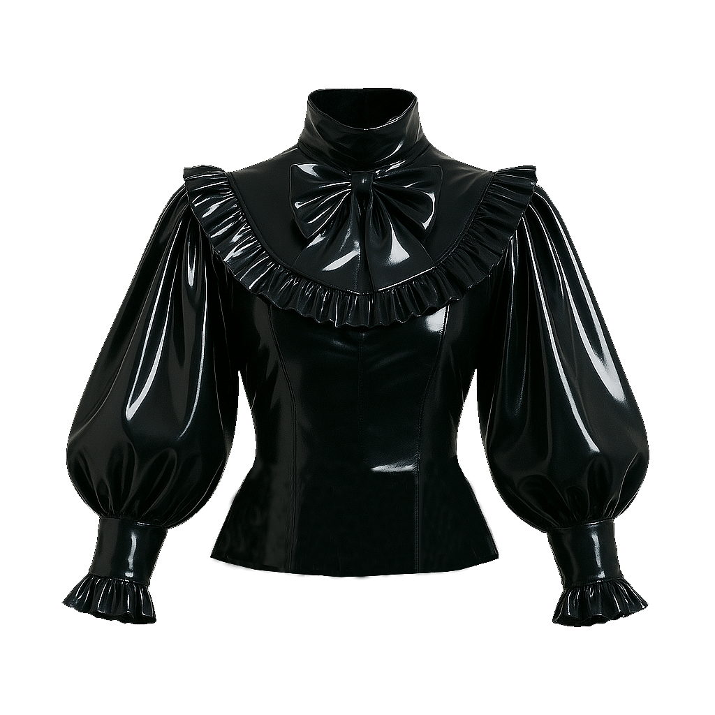 Fondcosplay Lockable Black Thin PVC Blouse and Pleated Long Skirt Set ...