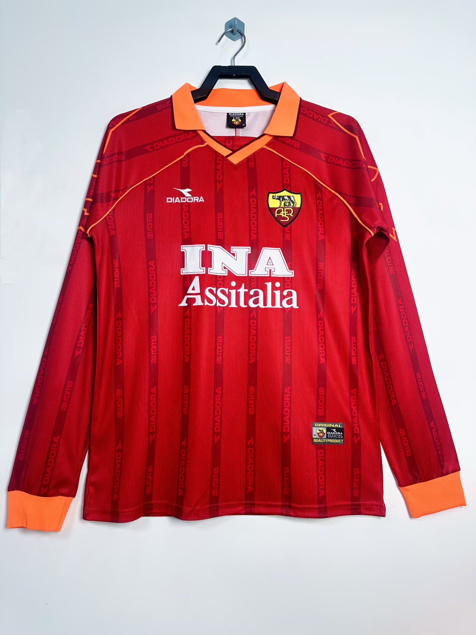 US$ 13.00 - Retro Roma Long Home 1:1 Quality Soccer Jersey 1999-2000 ...