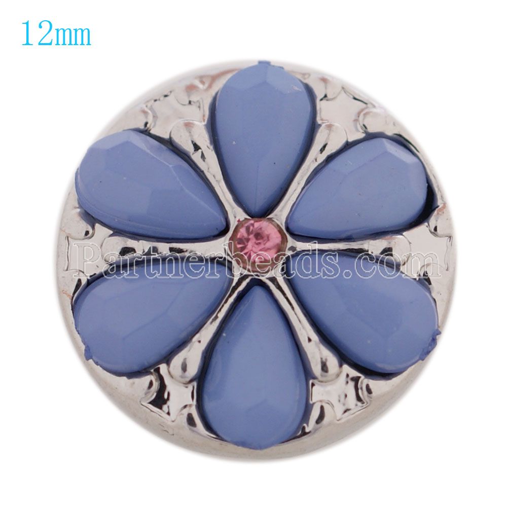 12MM Flower snap Silver Plated with blue beads and Rhinestone KS9663-S ...