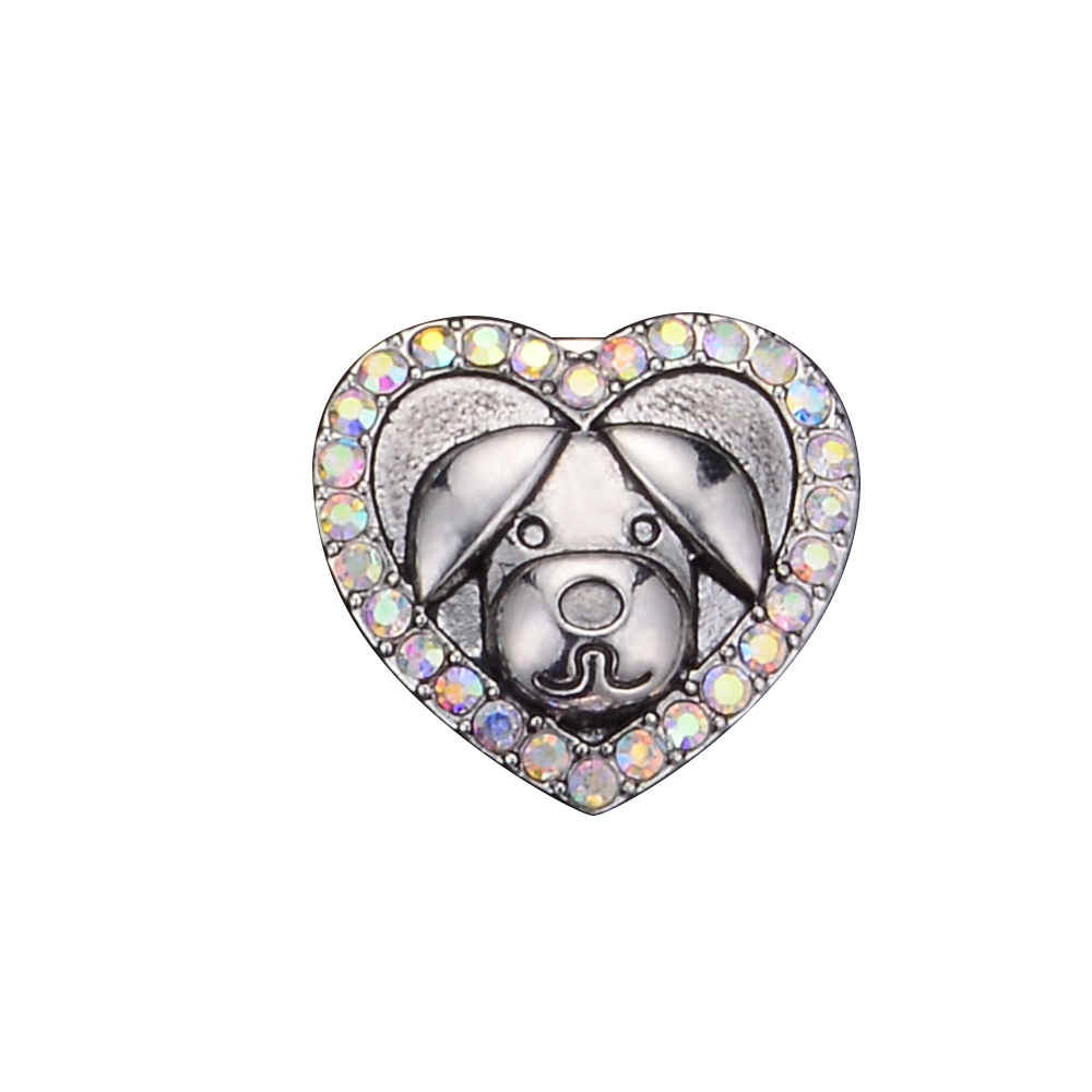 20MM dog design snap silver Plated and white rhinestone