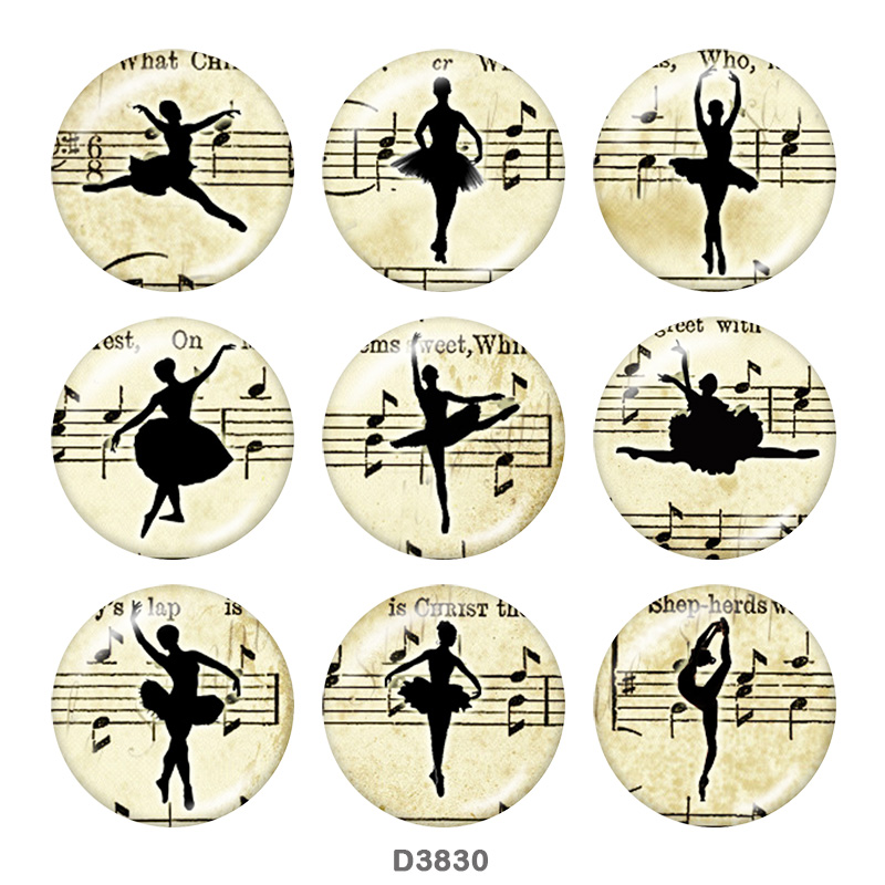 20MM Ballet Print glass snaps buttons