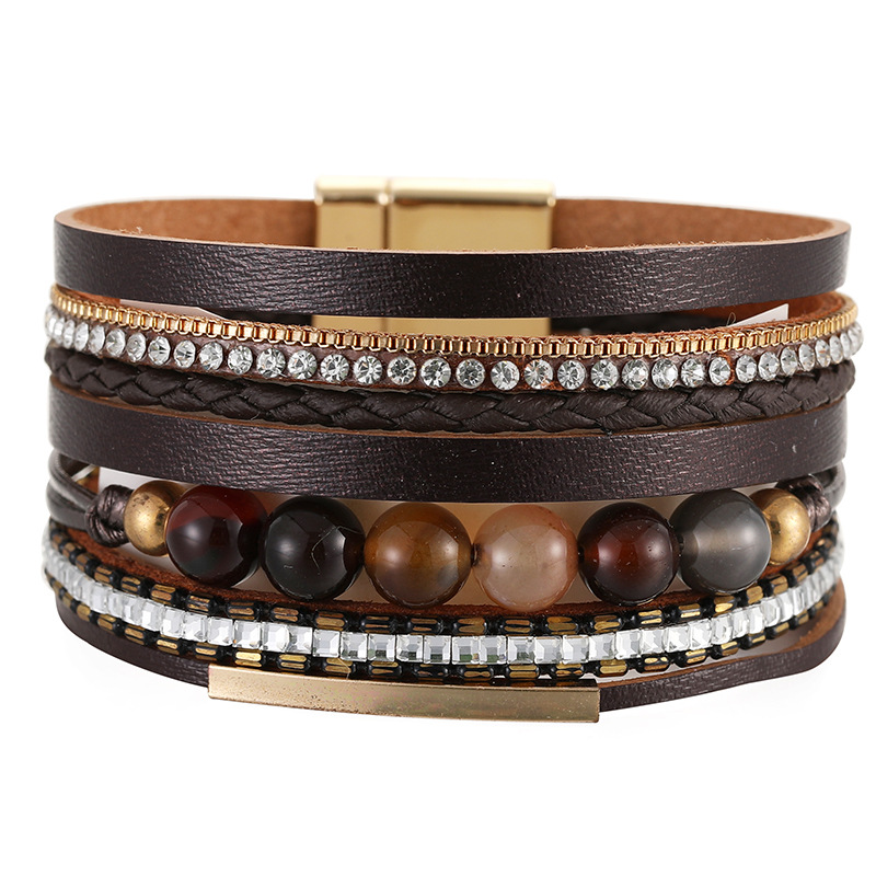 Multi-layer crystal stone bracelet with diamonds and hollow copper tube ...