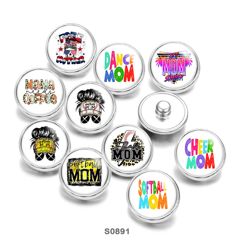 Painted metal 20mm snap buttons pattern Mom Print