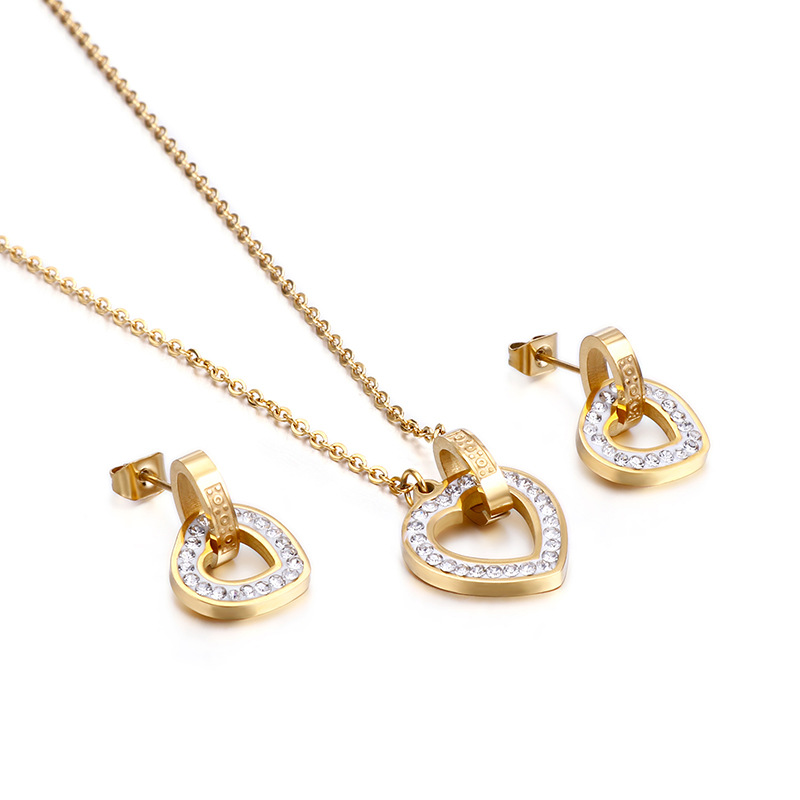 Stainless steel diamond double ring titanium steel love necklace
