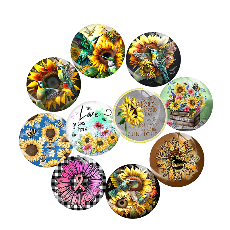 Painted metal 20mm snap buttons sunflower Print charms