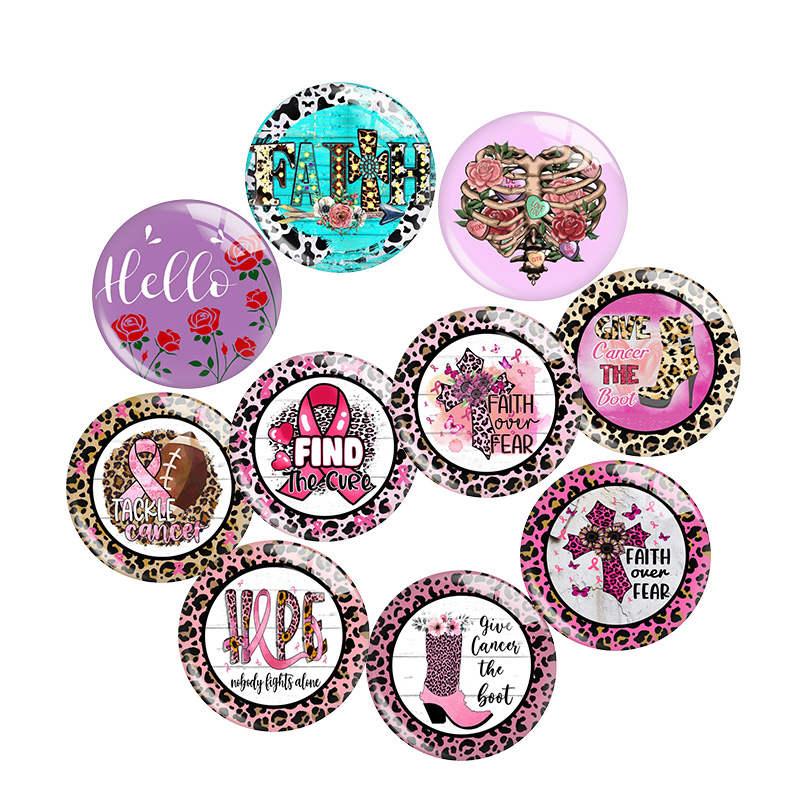 20MM Pink Ribbon Print glass snaps buttons DIY jewelry