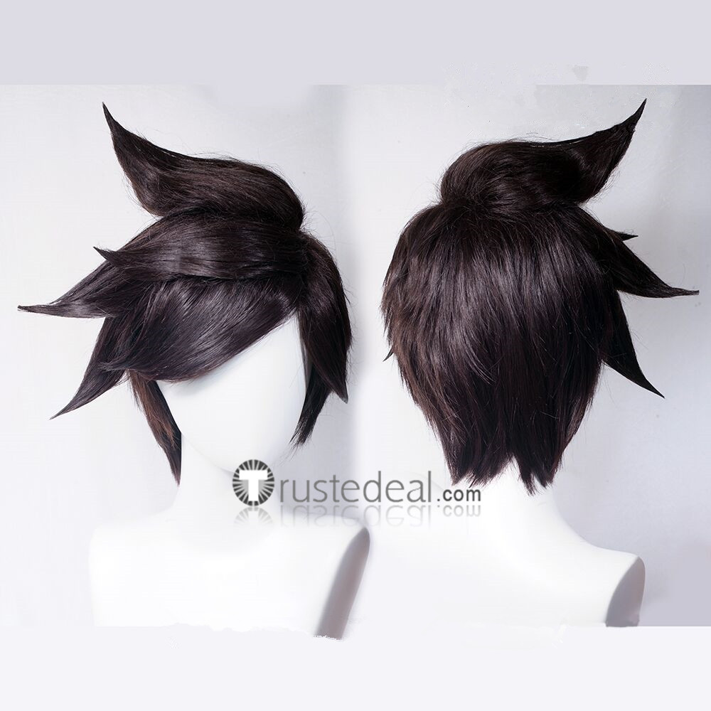 Overwatch Tracer Dark Brown White Ultraviolet Cosplay Wigs