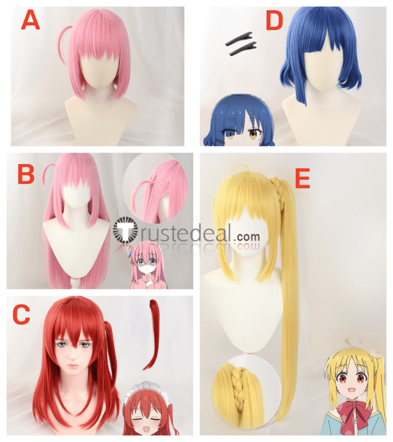 Bocchi the Rock Hitori Nijika Ryo Ikuyo Red Blue Pink Blonde Cosplay Wigs