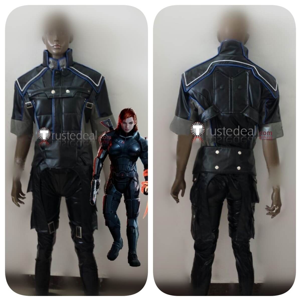 Mass Effect 3 Female Commander Shepard Blue Black Cosplay Costume