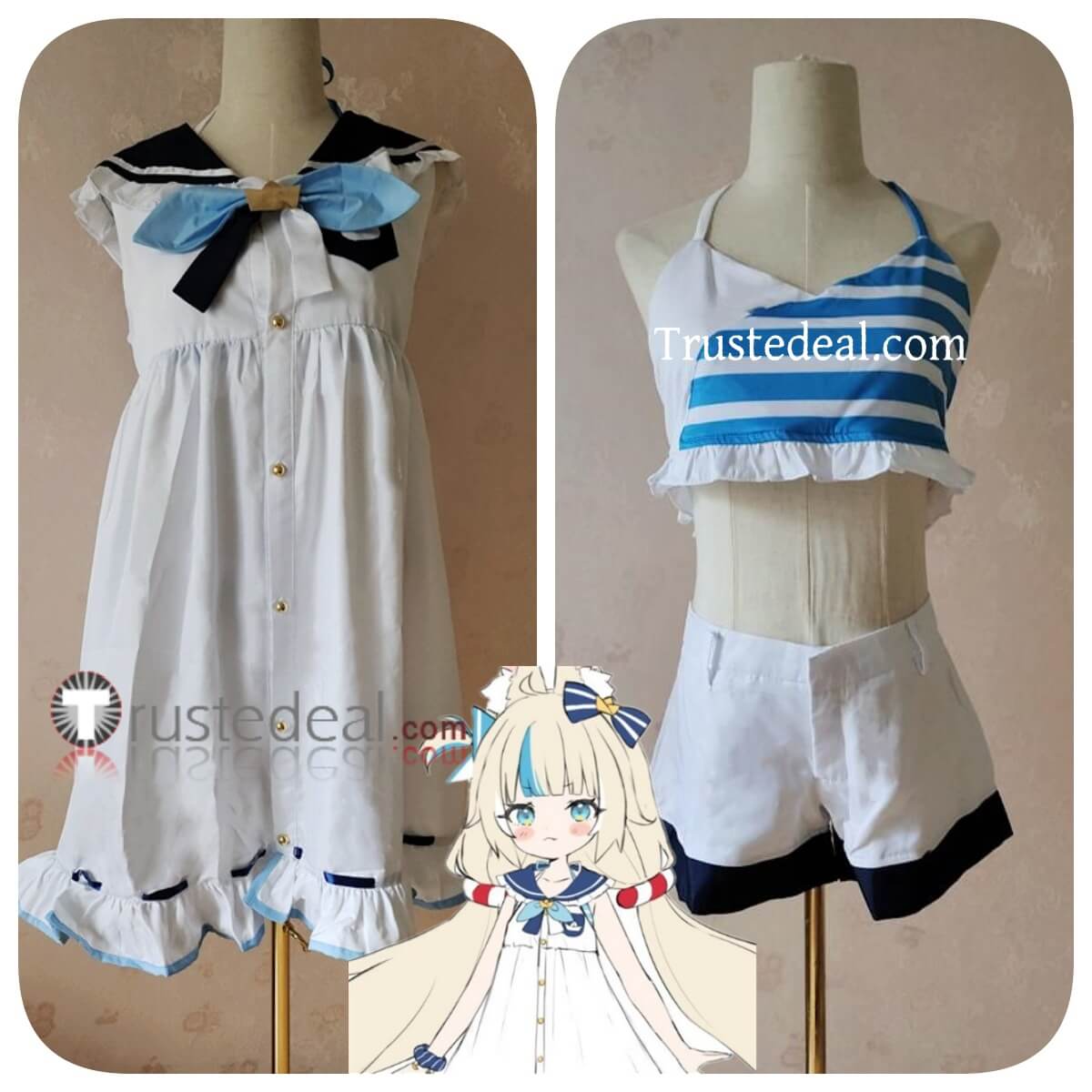 Virtual Youtubers VTuber Hololive Sameko Saba White Sailor Cosplay Costume