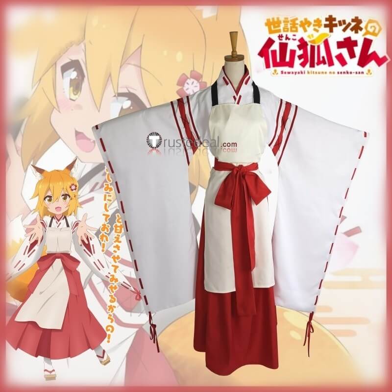 Sewayaki Kitsune no Senko-san Senko-san Red White Kimono Cosplay Costume