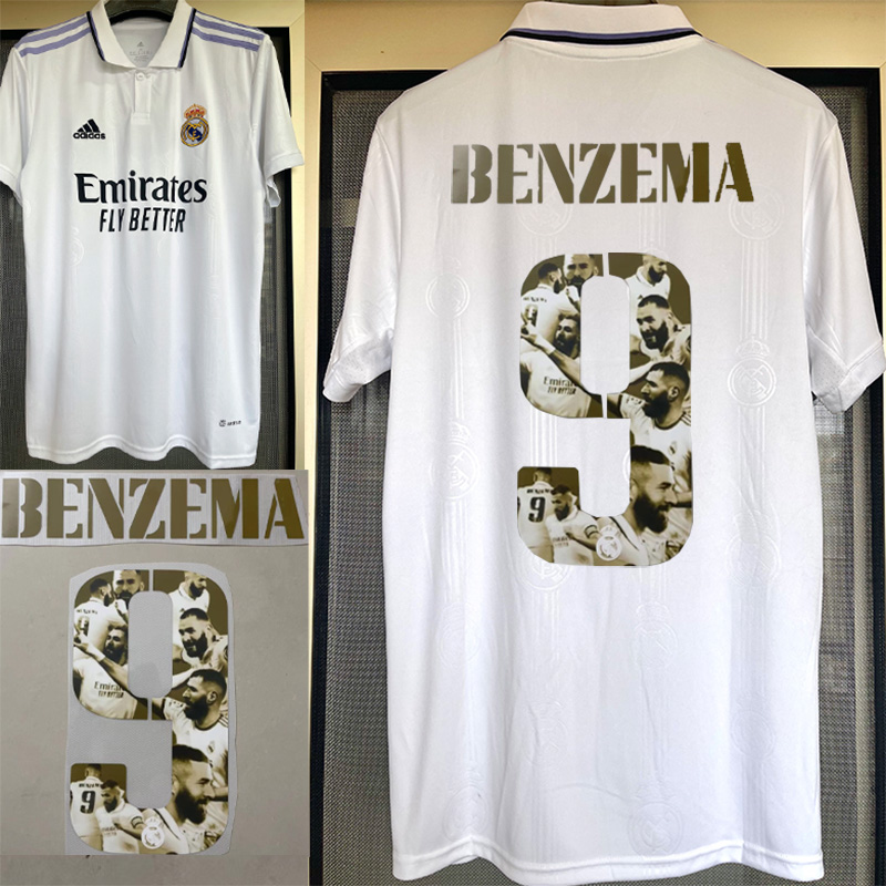 US$ 17.50 - 22-23 BENZEMA #9 Golden Ball RMA Home Fans Soccer Jersey ...