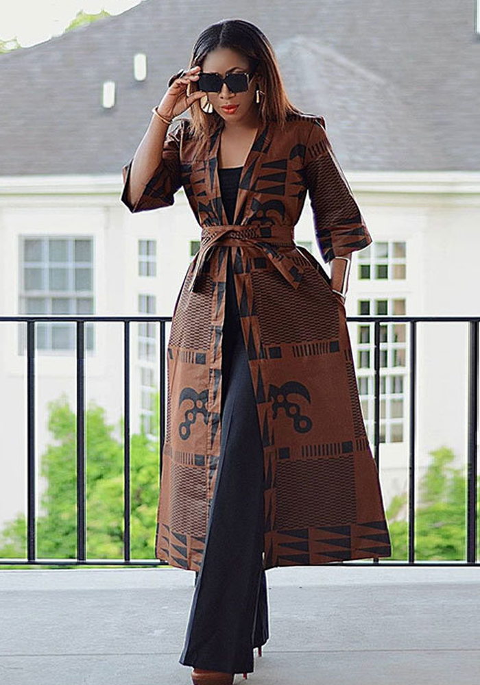 US$ 36.00 - Women'S Digital Positioning Print Brown Long Fashion Trench ...