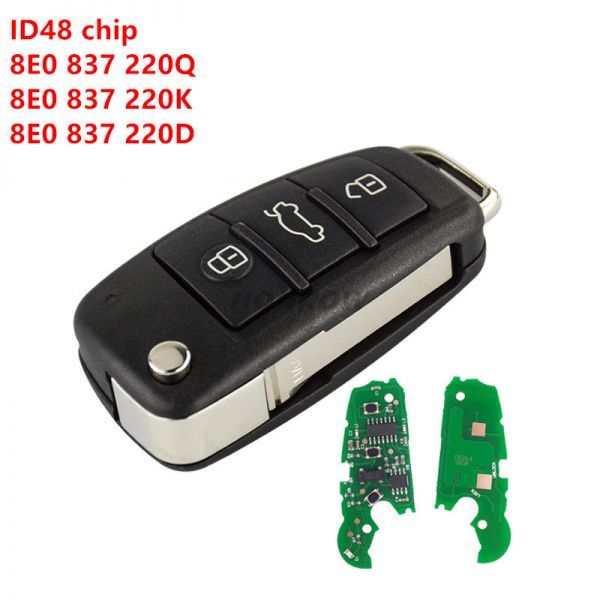 For Audi A4 S4 RS4 3 button remote key with 433Mhz Ask ID48 chip 8E0 ...