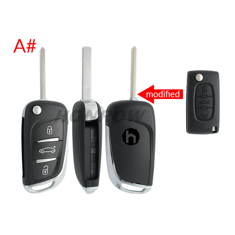 For Peugeot 3 button modified flip remote key blank withVA2 307/HU83 ...